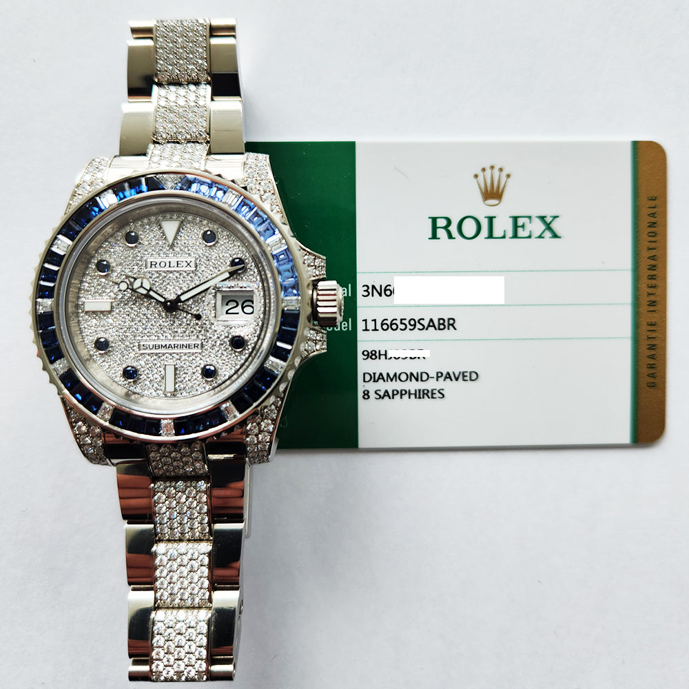 Submariner 40mm Sapphire Bezel Pave Diamond Dial Diamond Bracelet Whit ...